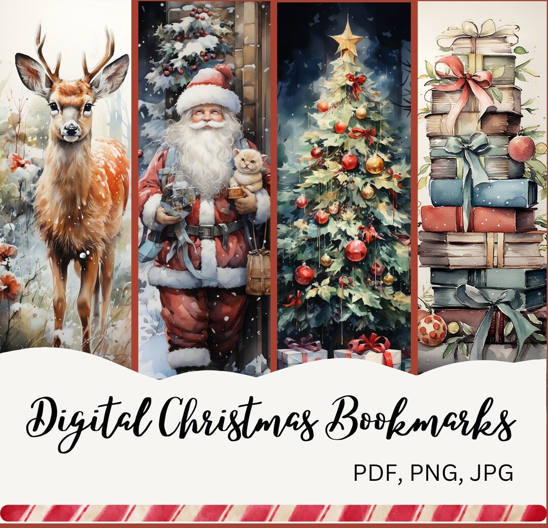 8 Winter & Christmas Themed Bookmarks Set of 8 in 3 Versions JPG, PNG ...