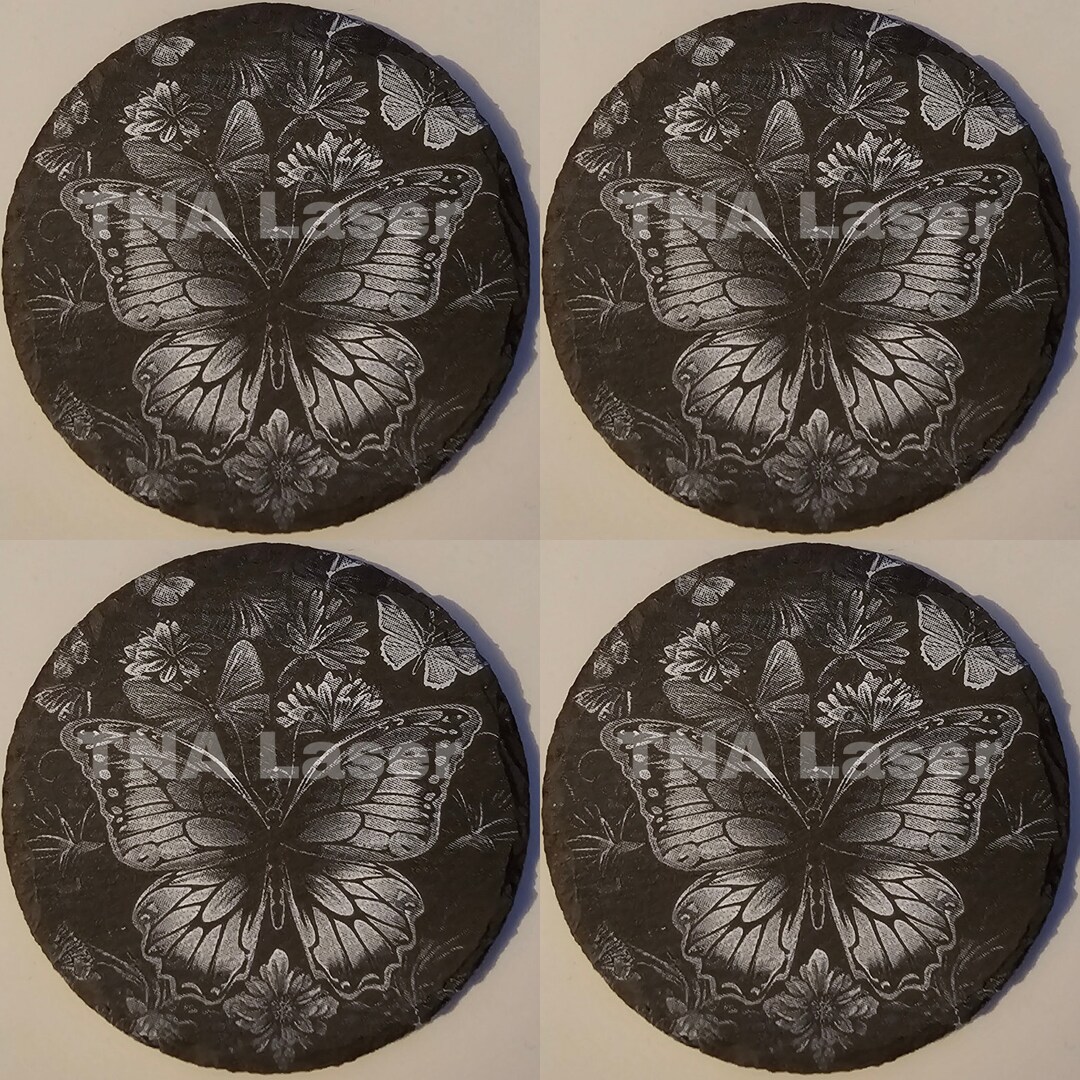Glowforge Laser Ready Digital File - Butterfly - Painted Slate Coaster ...