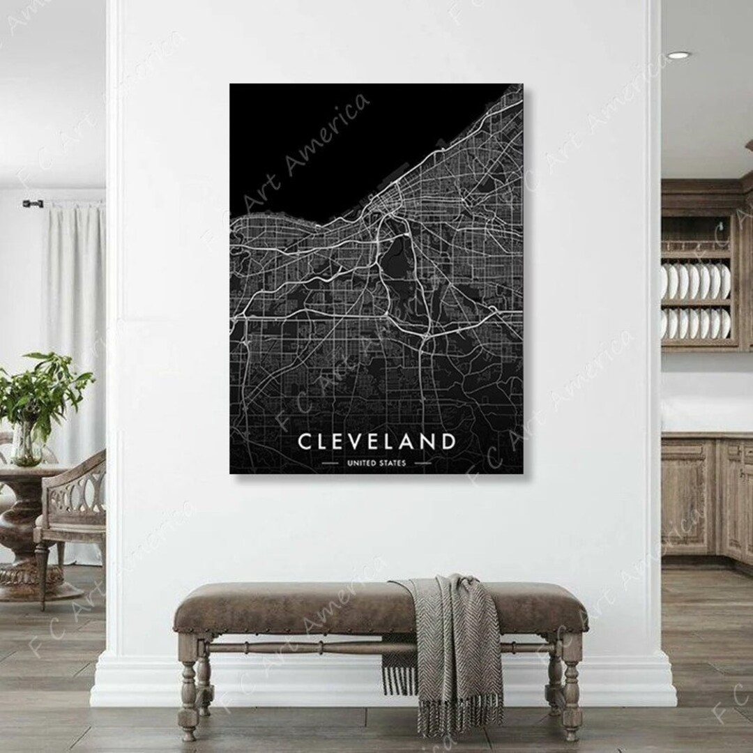 Cleveland City Map World Map Canvas Wall Art Design Poster - Etsy