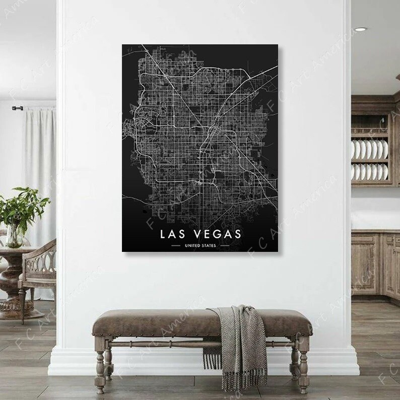 Las Vegas City Map, World Map, Canvas Wall Art Design, Poster Print Decor for Home & Office ...