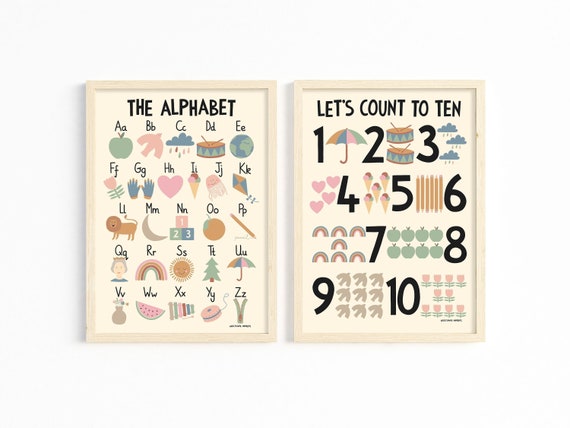Childrens Alphabet and Numbers Set Set of 2 Prints | Etsy UK