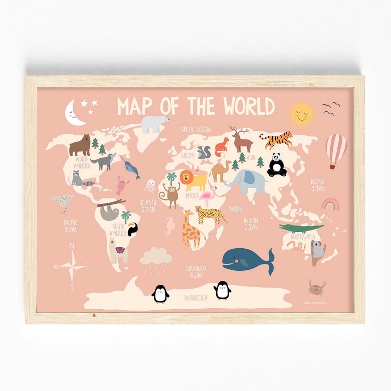 Childrens World Map Various Colours and Personalised - Etsy