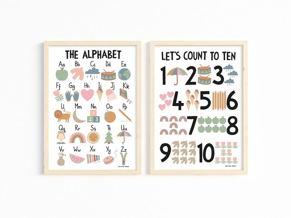 Childrens Alphabet and Numbers Set Set of 2 Prints - Etsy