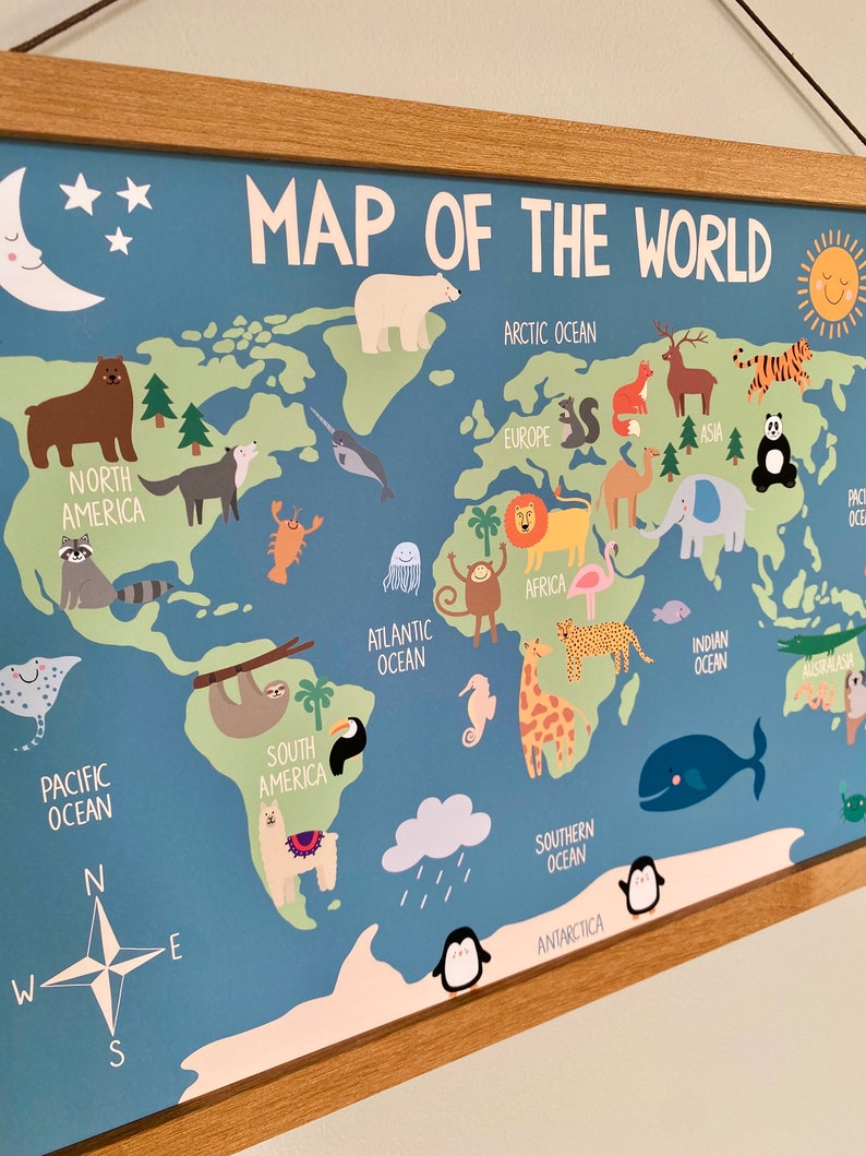 Childrens World Map Various Colours and Personalised - Etsy