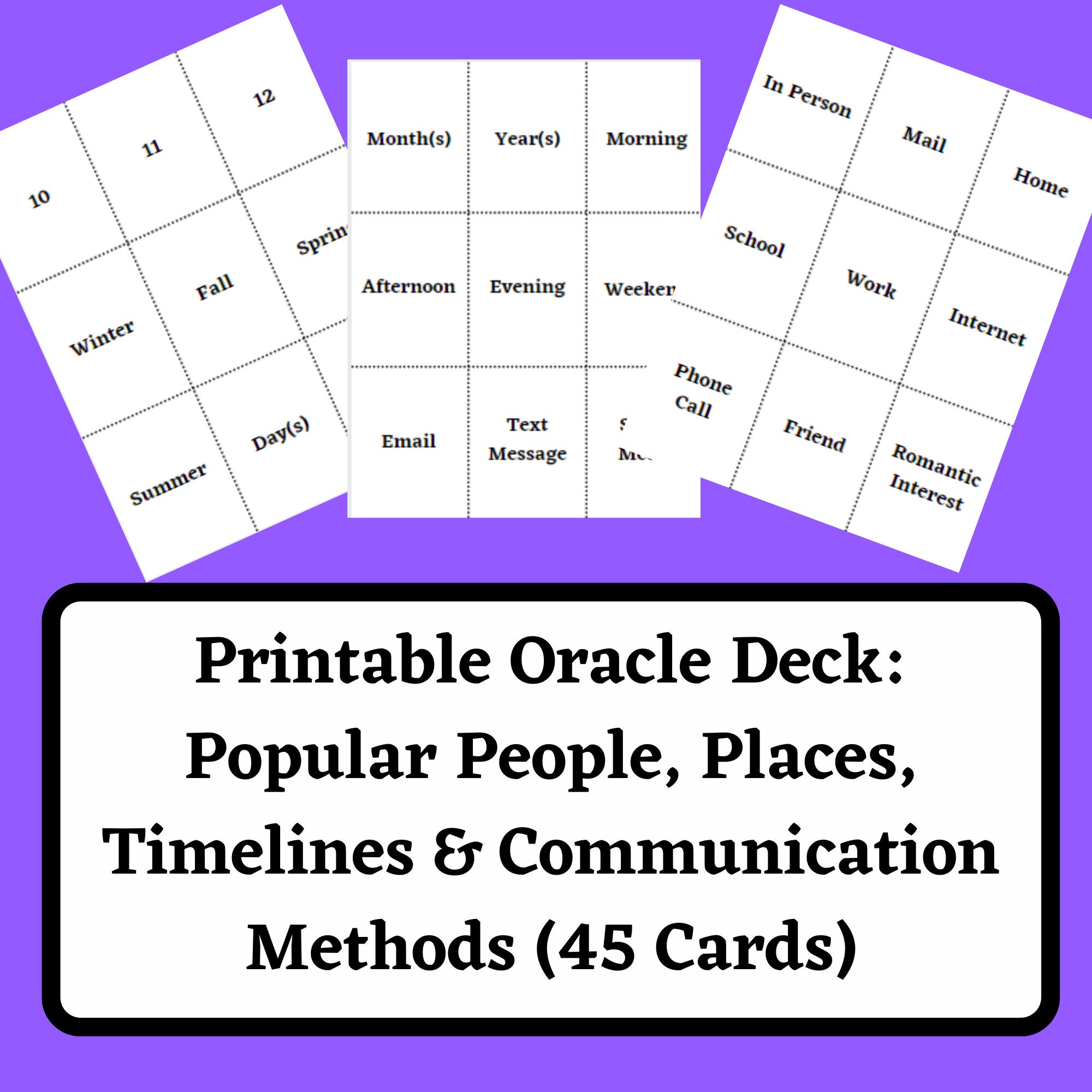 Printable Oracle Cards: Timelines, Seasons, Communication (45 Cards ...
