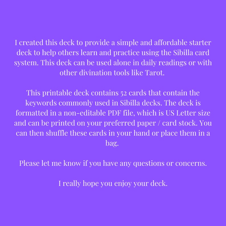 Simple Printable Sibilla Card Deck: Features Keywords on Each Card ...