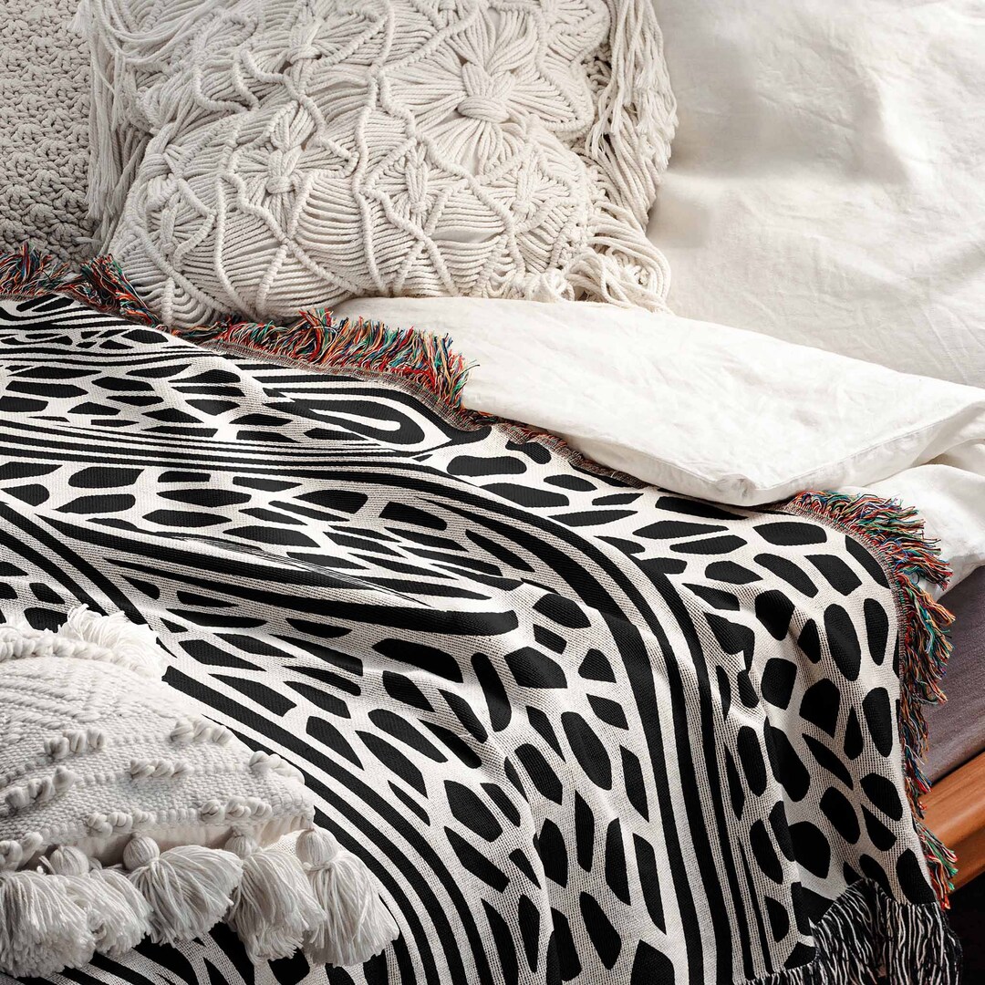 Deep Roots Modern Abstract Maximalist Woven Art Throw Blanket Tapestry Black White - Etsy
