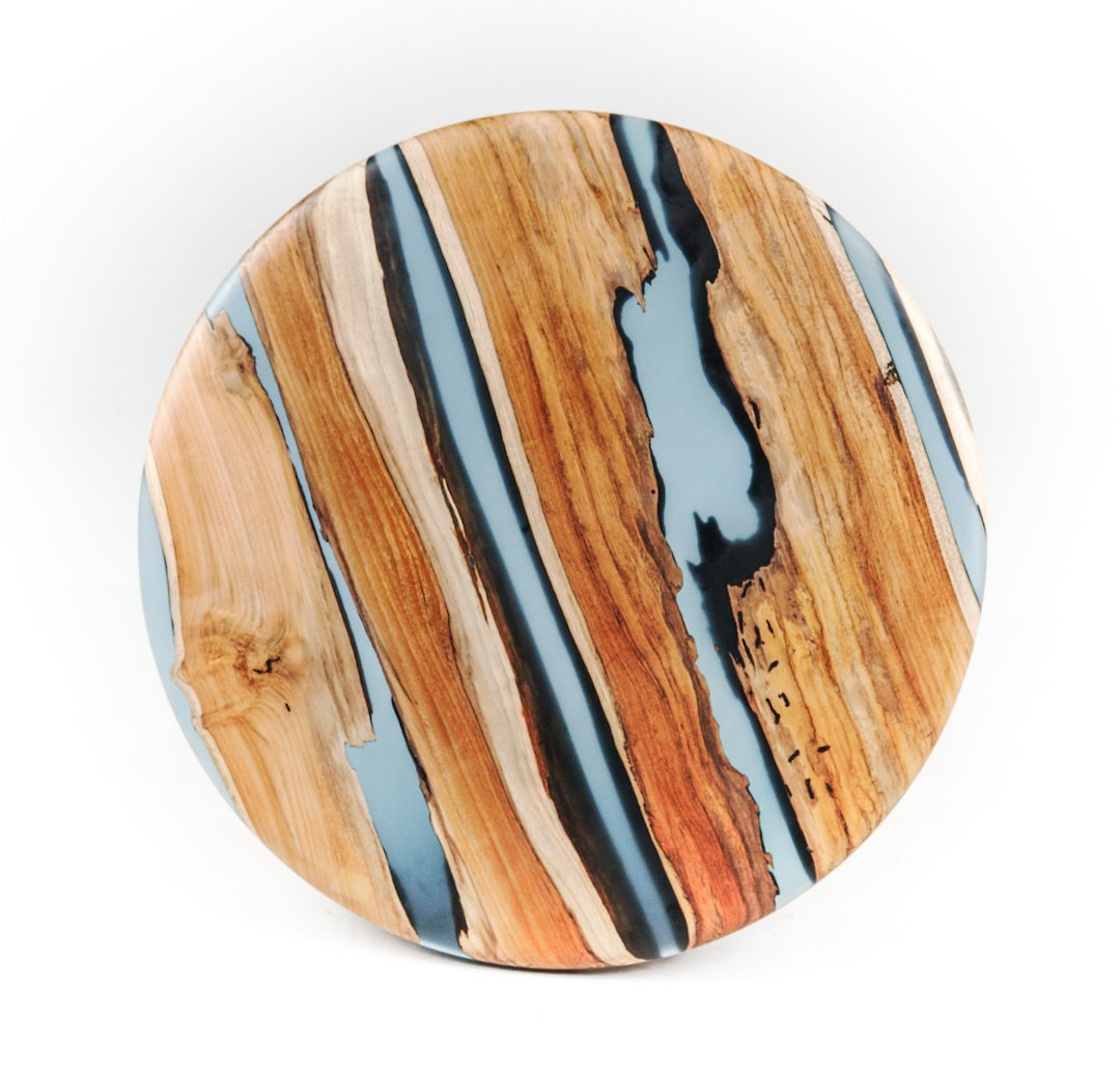 75cm Live Edge Teak Wood River Light Blue Color Epoxy Resin - Etsy