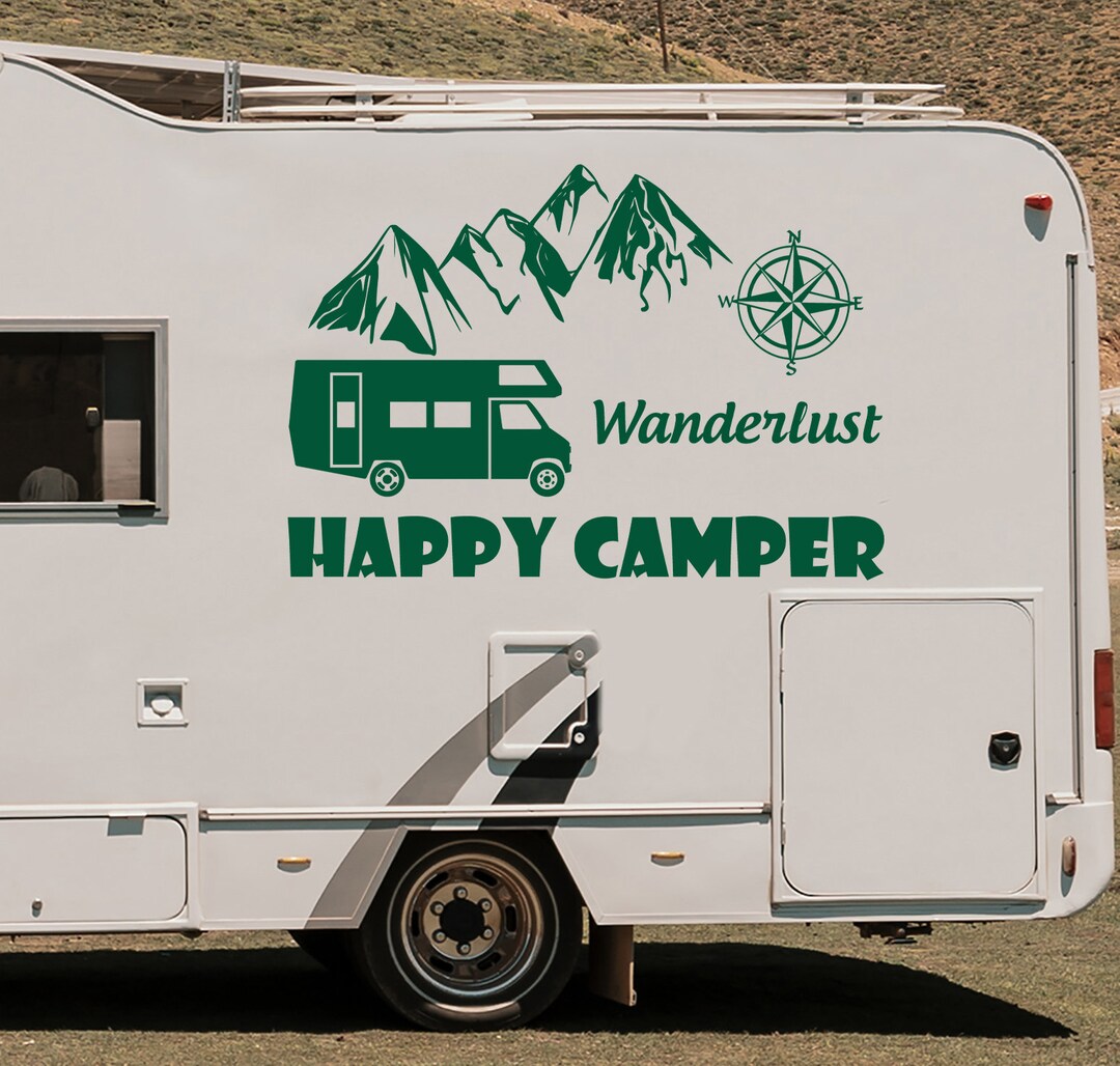 Happy Camper RV Compass Decal - Camping Vinyl Sticker - Wanderlust ...