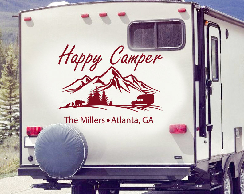 Custom Camper Decal Motorhome - Happy Camper RV Sticker - Personalized ...