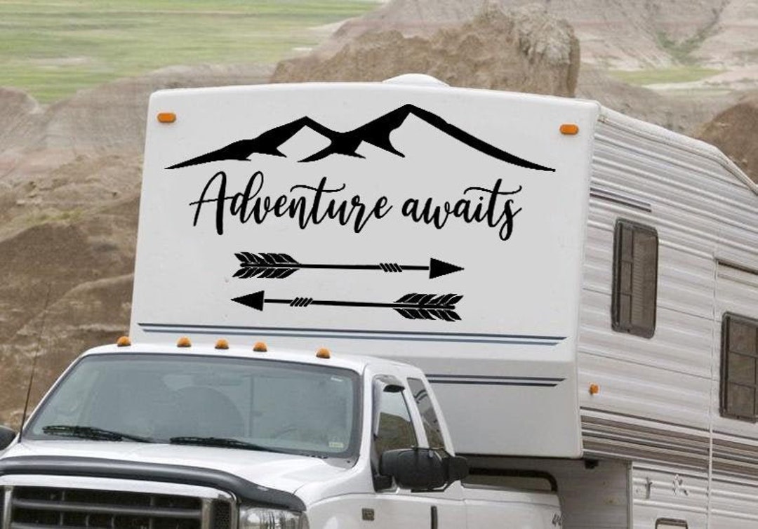 Adventure Awaits RV Decal for Truck - Camper Vinyl Sticker Motorhome ...