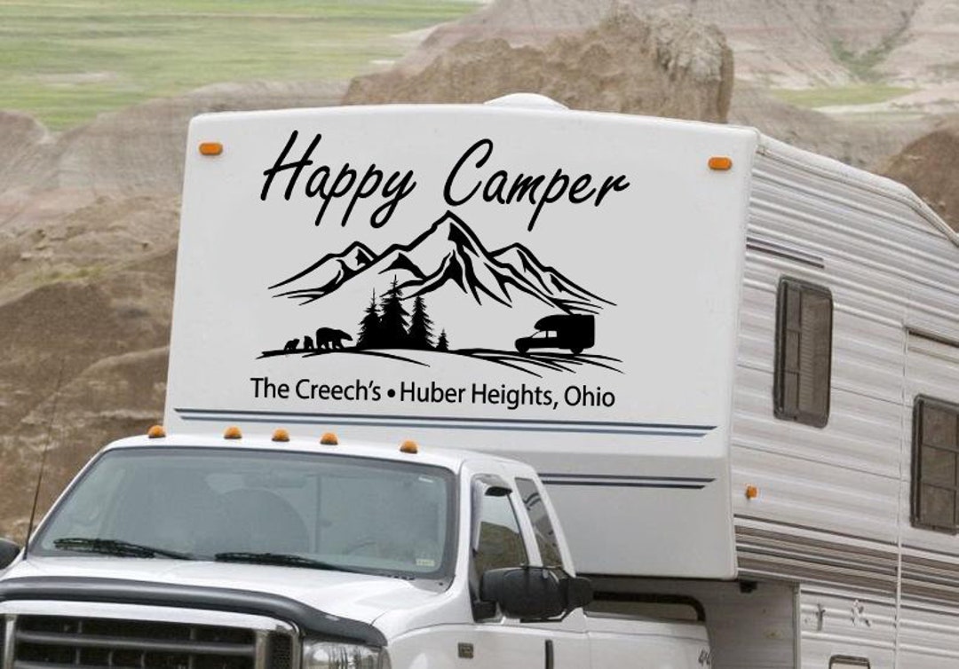 Custom Camper Decal Motorhome - Happy Camper RV Sticker - Personalized ...