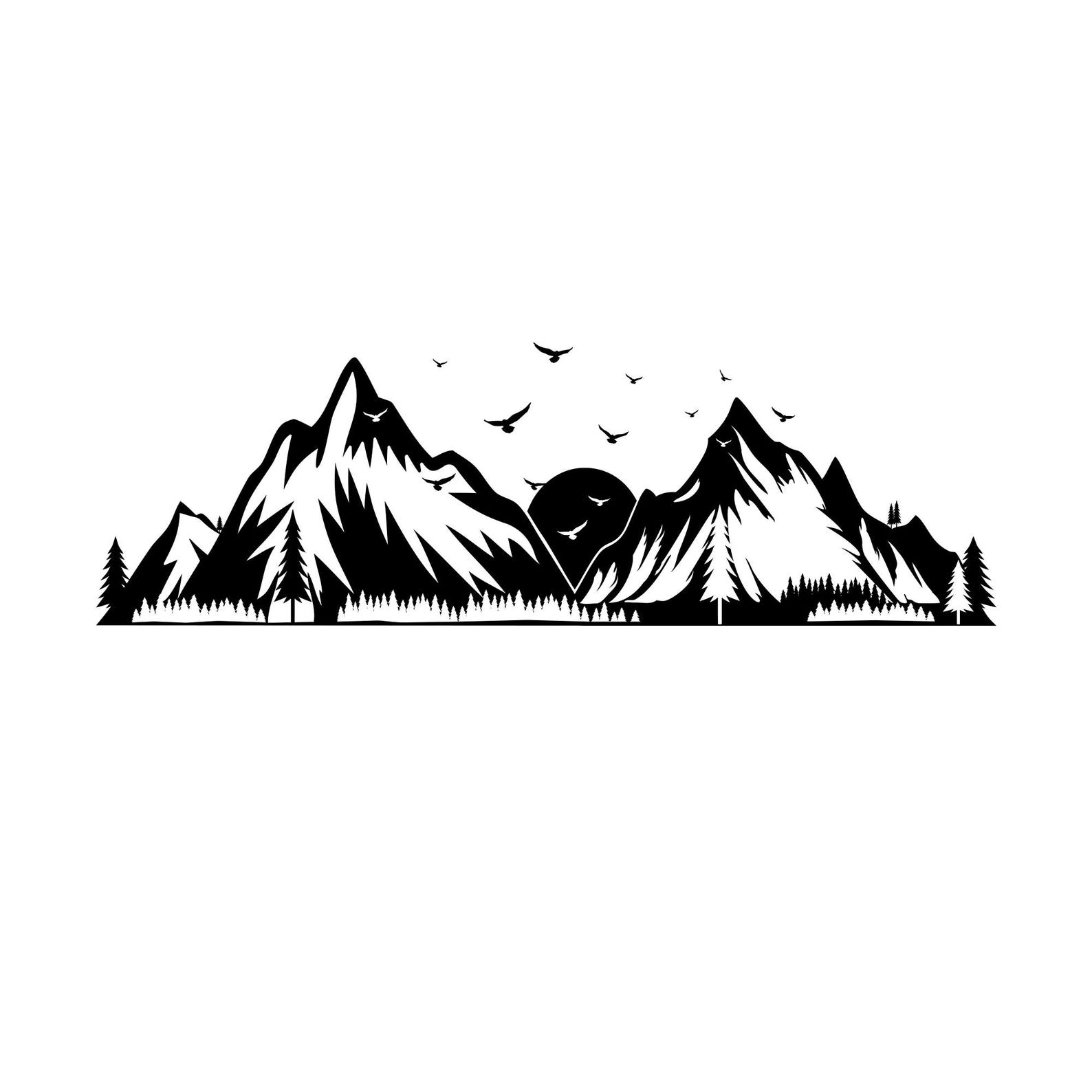 Vinyl Mountain Car Side Large Decal, American Forest Skyline Nature ...
