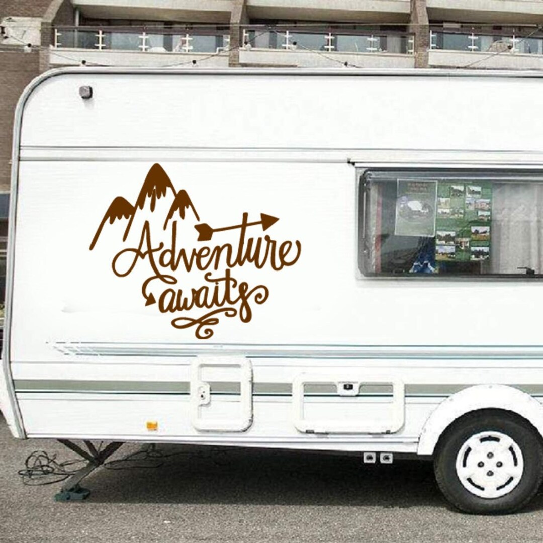 Adventure Awaits Quote Motorhome Decal - Camper Vinyl Sticker - Decor ...