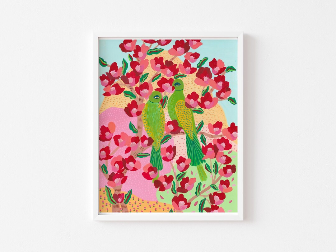 Green Parrots Art Print, Parrots Art, Parrot Illustration, Nursery ...