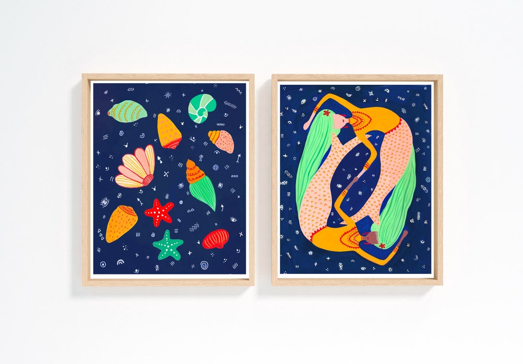 Set of 2 Prints, Under the Sea Print, Bedroom Wall Art, Coastal Wall ...