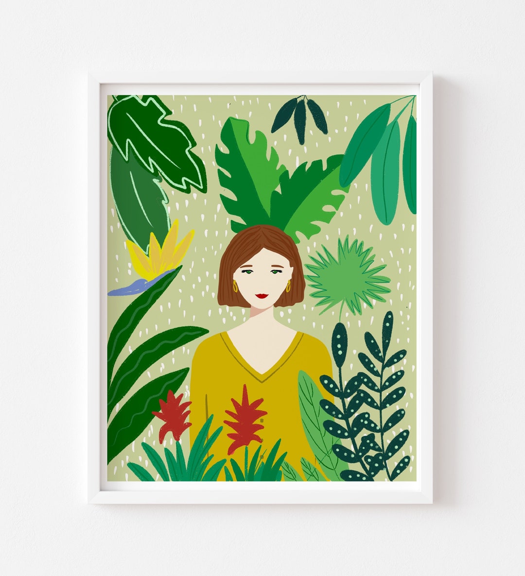 Personalized Portrait Print, Plant Lady Gift, Plant Mom Art, for Plant ...