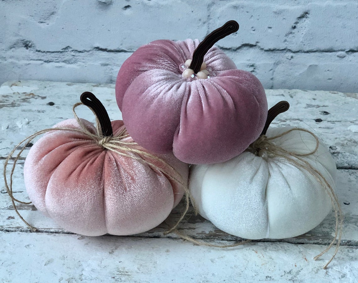 Pastel Halloween Decor Velvet Pumpkins Set of 3 Pumpkins | Etsy