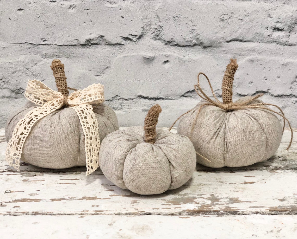 Set of 3 linen fabric pumpkins Rustic pumpkins Farmhouse | Etsy