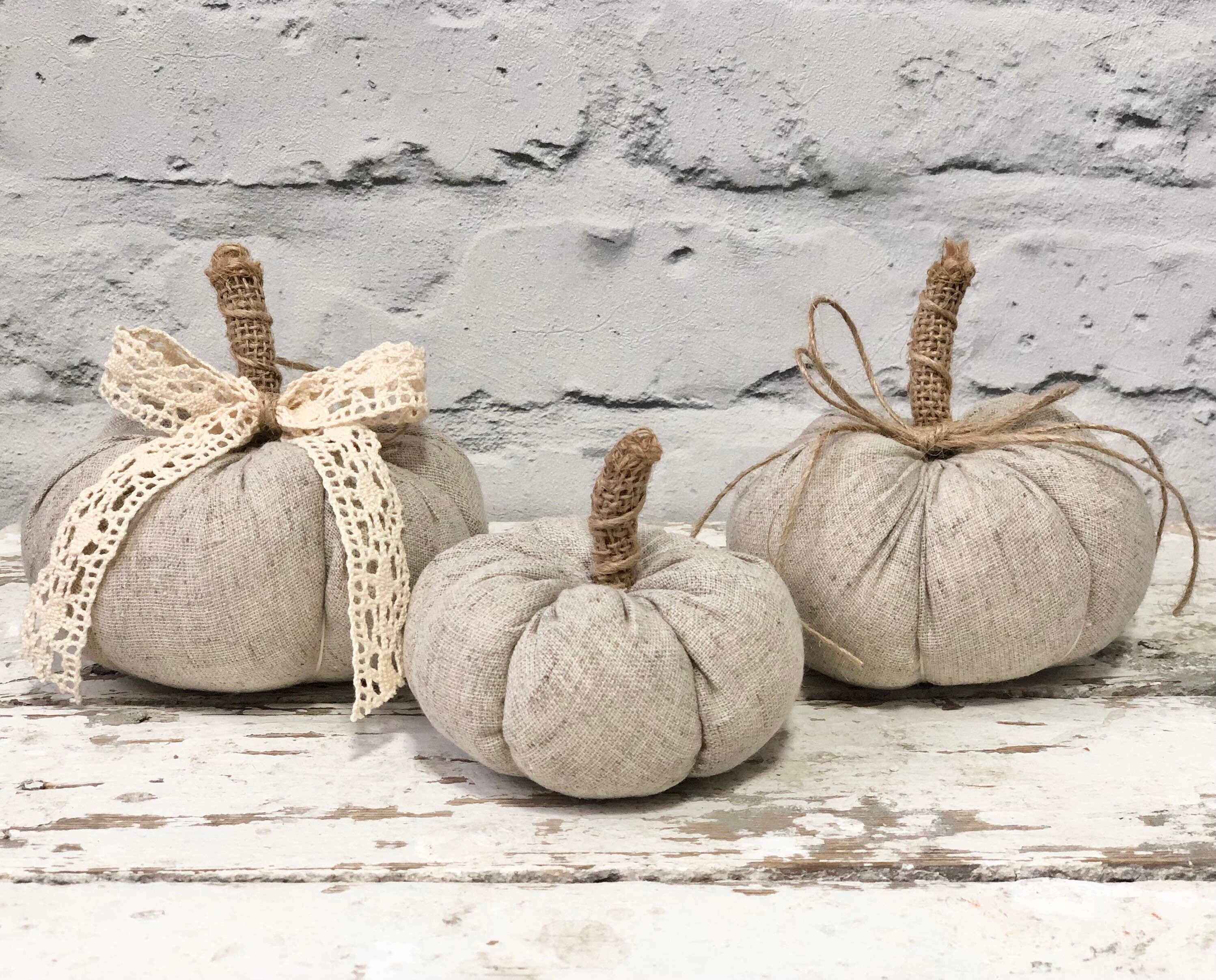 Set of 3 Linen Fabric Pumpkins Rustic Pumpkins Farmhouse - Etsy