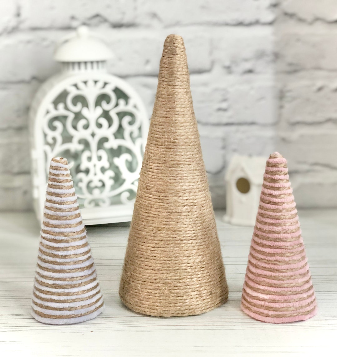 Set of Pastel Christmas Tree Jute Christmas Tree Table Decor Primitive ...