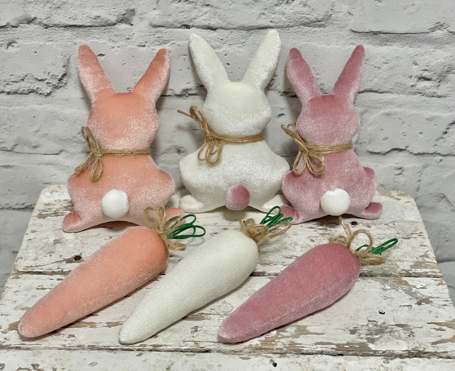 Easter Set for Tiered Pastel Easter Decor Velvet Carrots Velvet Bunnies ...
