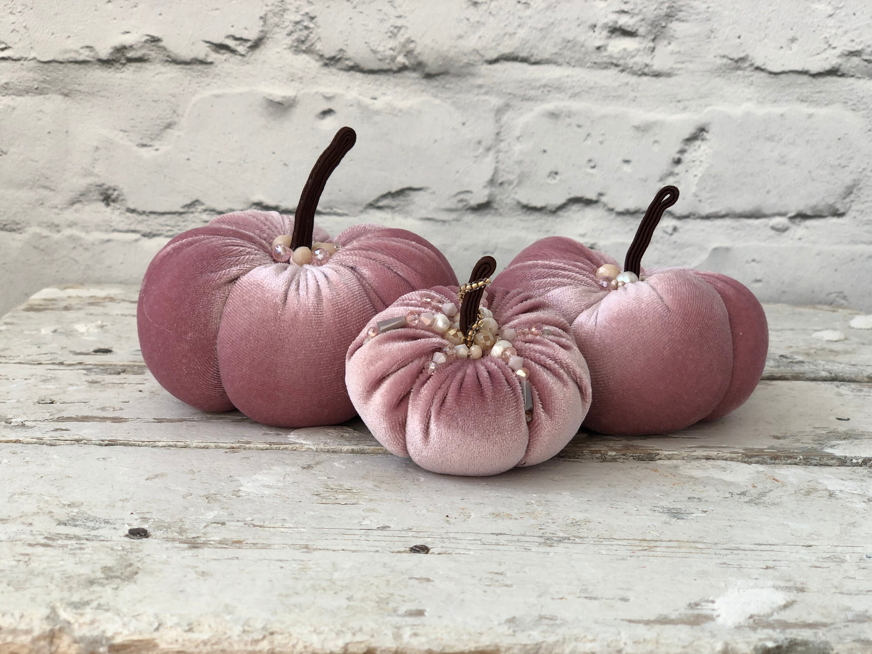 Velvet Pink Pumpkins Set of 3 Pumpkins Thanksgiving Pumpkin Pink ...