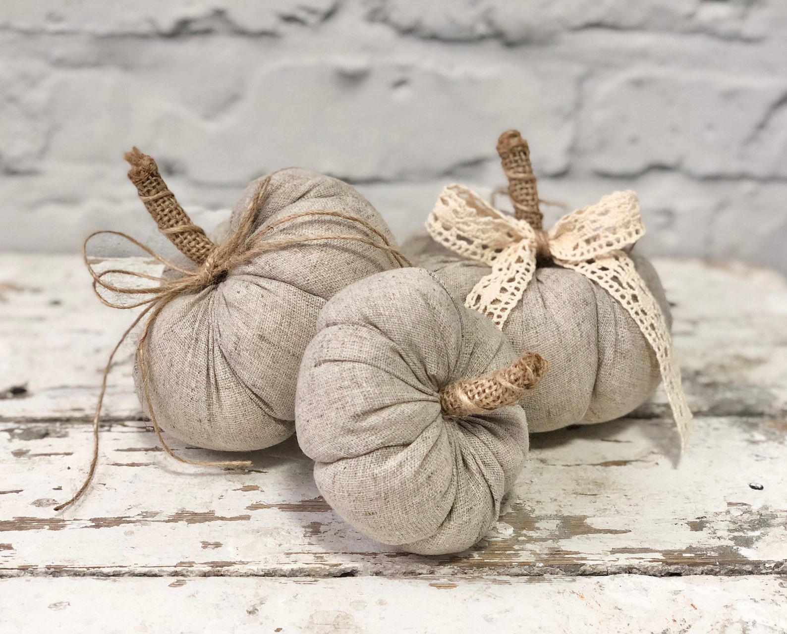 Set of 3 Linen Fabric Pumpkins Rustic Pumpkins Farmhouse - Etsy