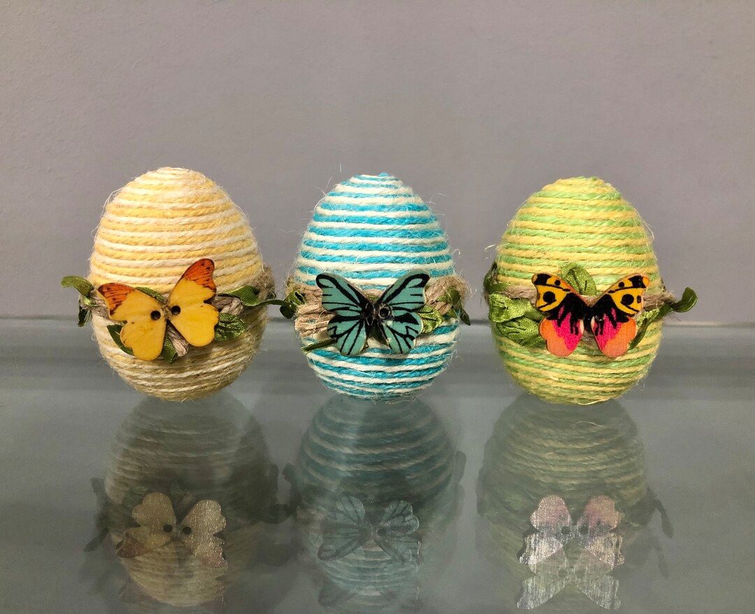 Set of 3 Spring Easter Jute Eggs With Butterfly Decor - Etsy