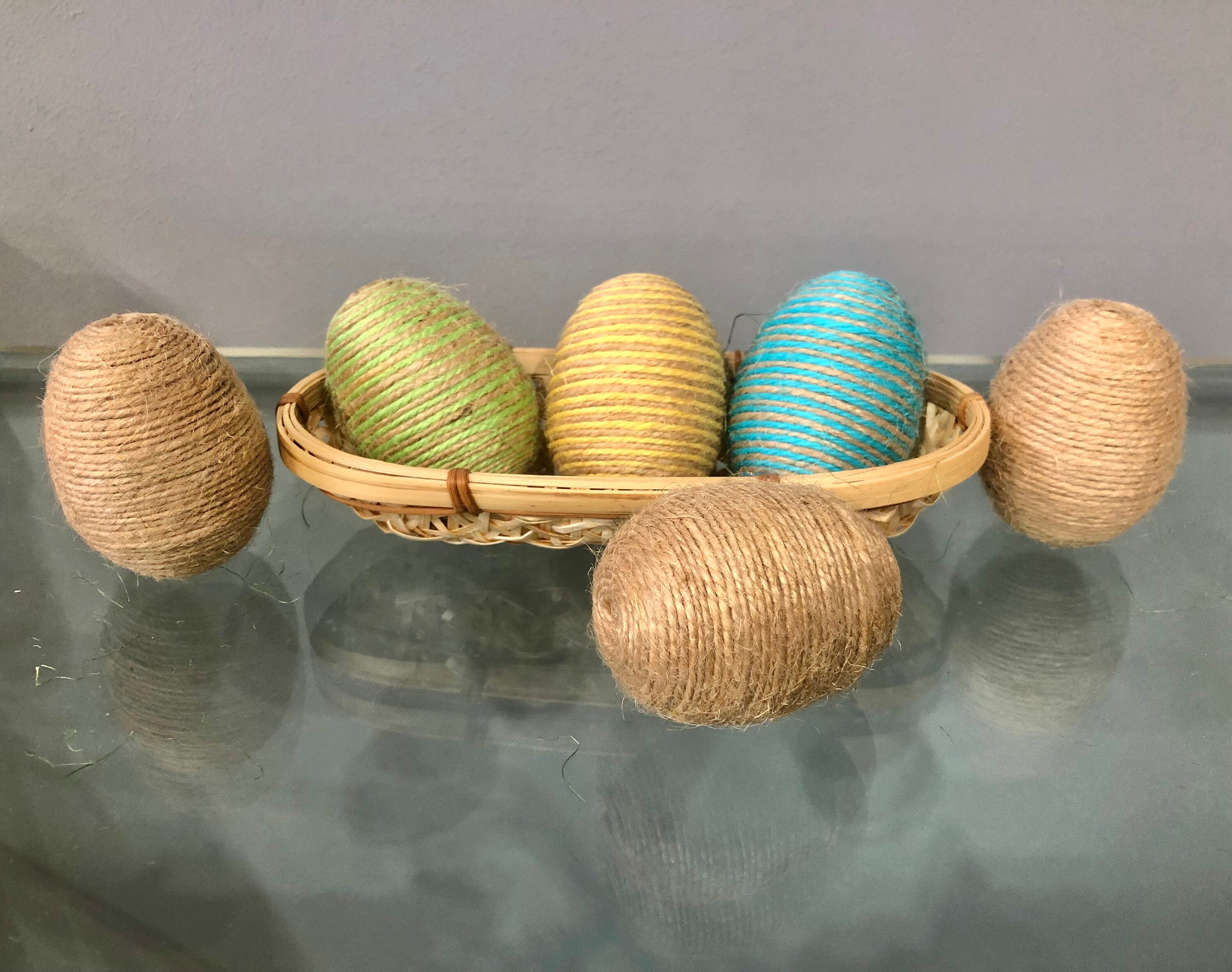 Rustic Colorful Jute Eggs Set of 6 Eggs Pastel Easter Decor Primitive ...