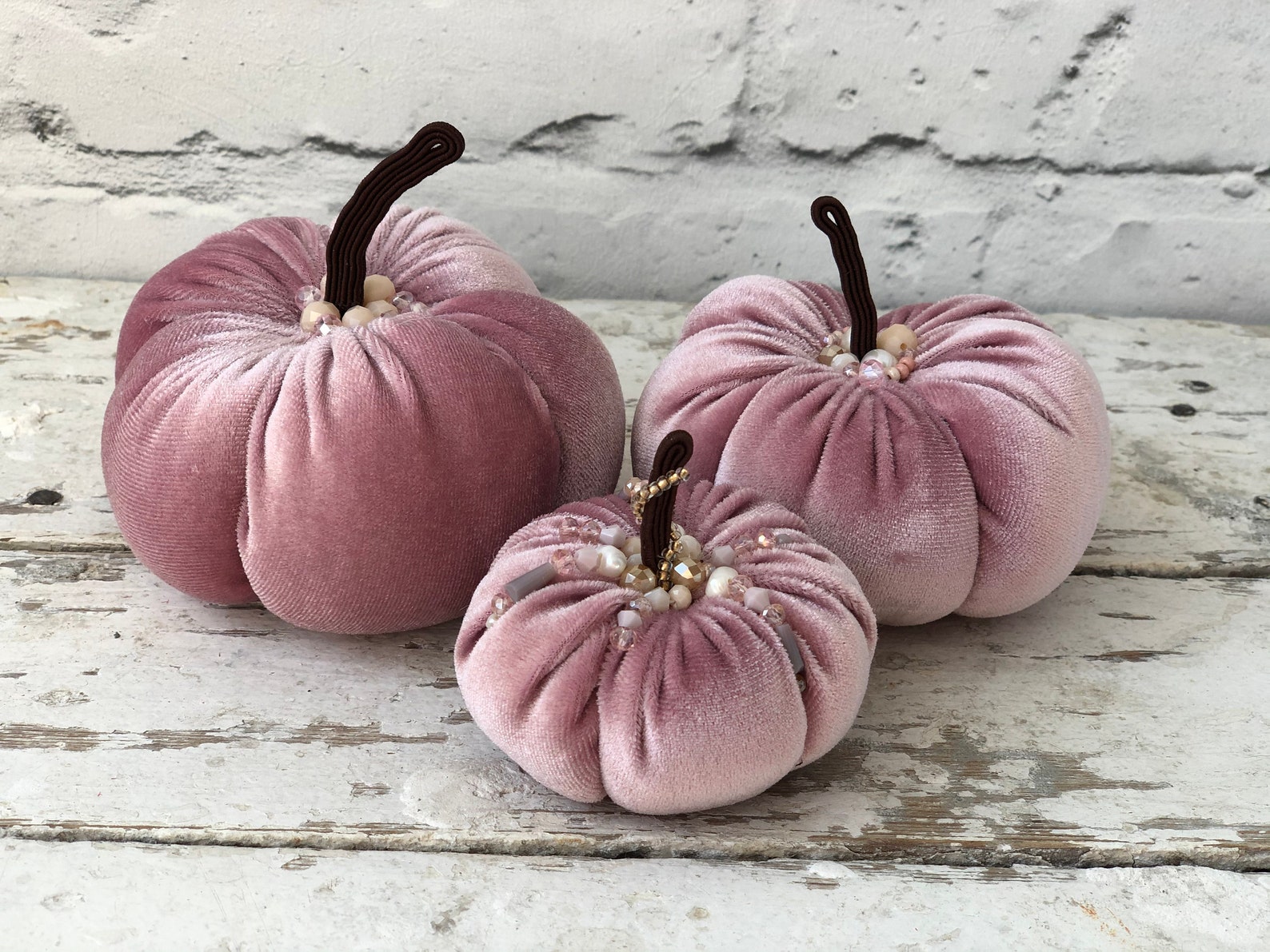 Velvet Pink Pumpkins Set of 3 Pumpkins Thanksgiving Pumpkin Pink ...