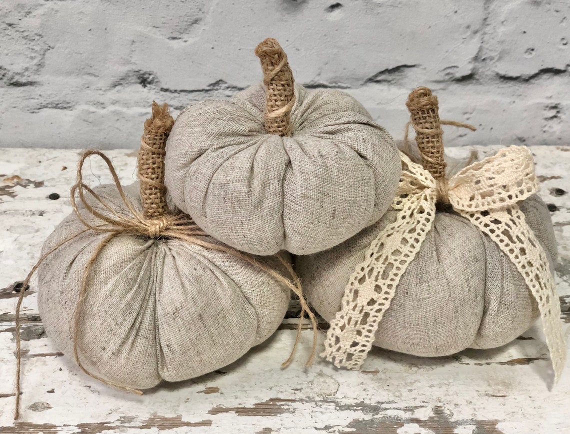 Set of 3 Linen Fabric Pumpkins Rustic Pumpkins Farmhouse | Etsy