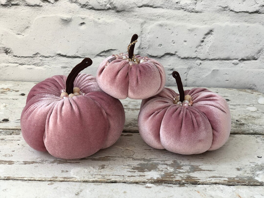Velvet Pink Pumpkins Set of 3 Pumpkins Thanksgiving Pumpkin Pink ...
