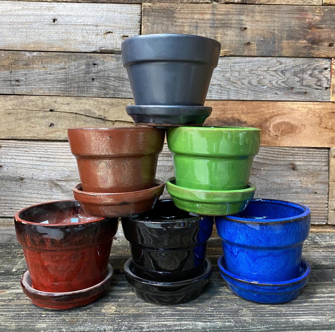 5" Glazed Ceramic Planter/pot Handmade 5 Inch With Drainage and ...