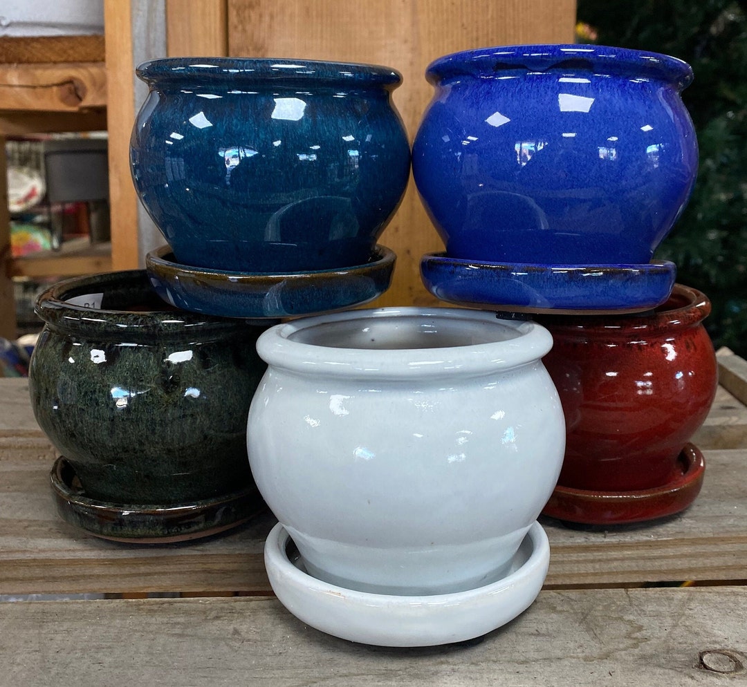 4" Glazed Ceramic Planter/pot Handmade Minimalist Style 4 Inch With ...