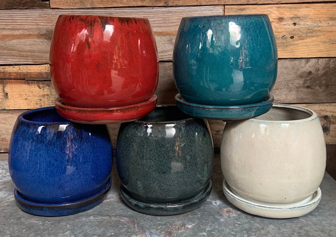 6" Glazed Ceramic Planter/pot Handmade Minimalist Style 6 Inch With ...