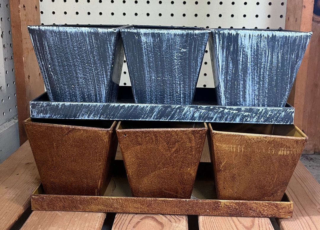 4" Metal Square Herb Planter/3 , 4 Inch Herb Pot W/tray - Etsy