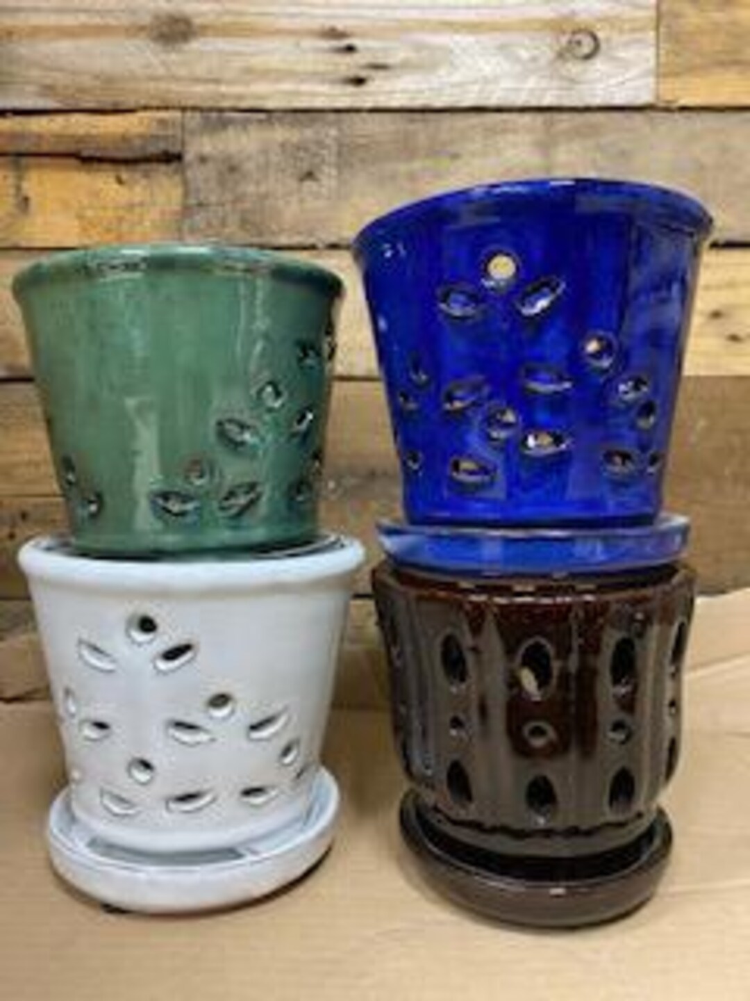 5 1/2 " Glazed Ceramic Orchid Planter/pot Handmade 5 1/2 Inch With ...