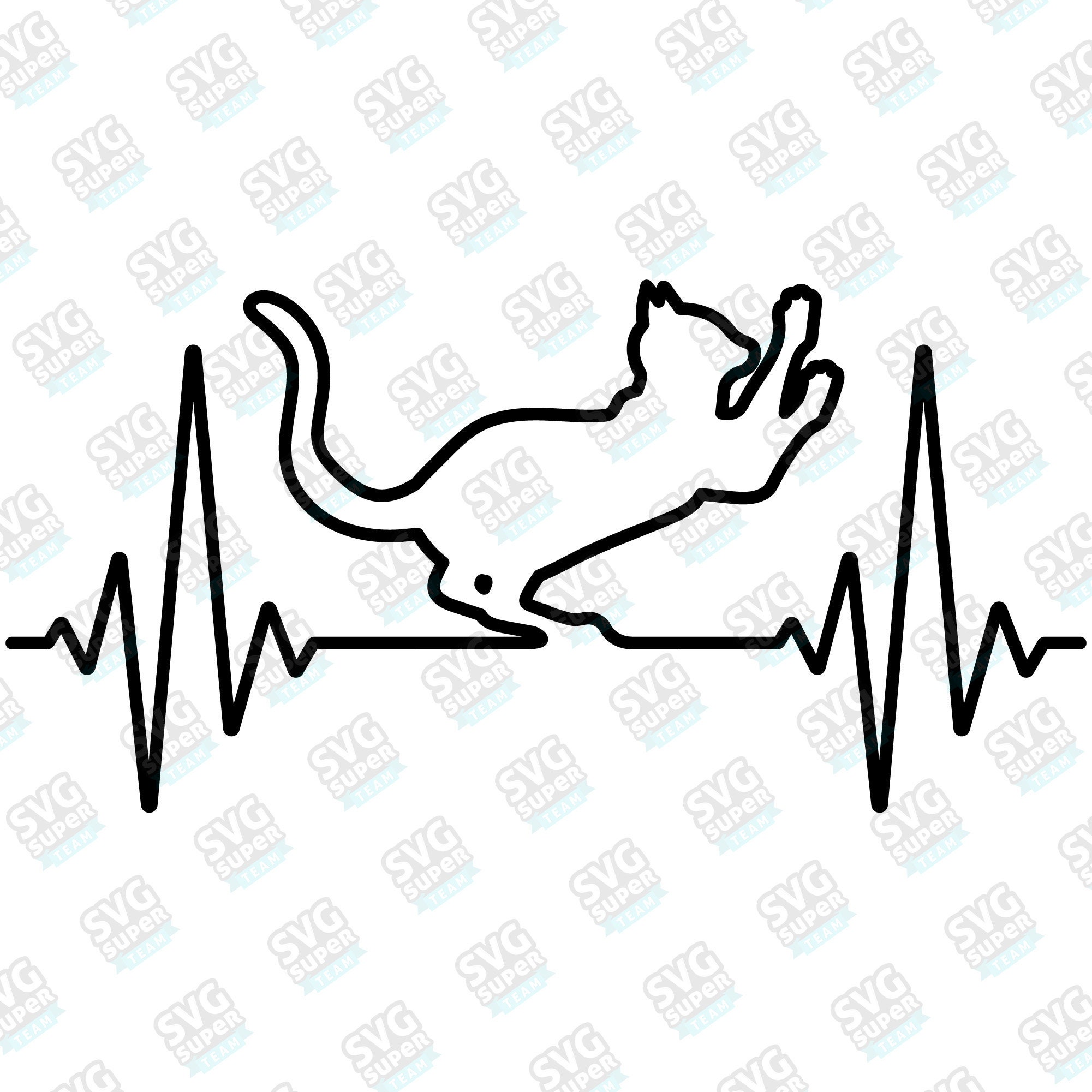 Cat heart beat pulse SVG cat lover electrocardiogram digital | Etsy