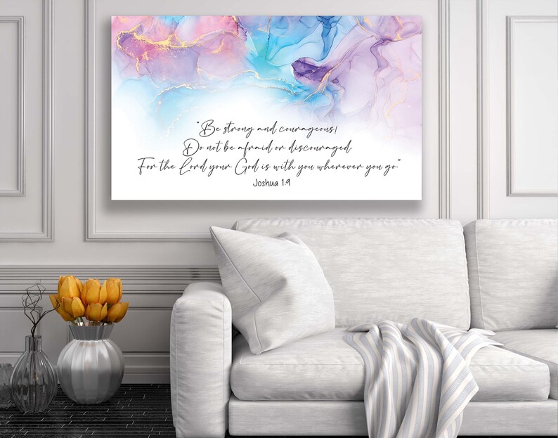 Joshua 1:9 Stretched Canvas Wall Art, Alcohol Ink Painting, Bible Verse ...
