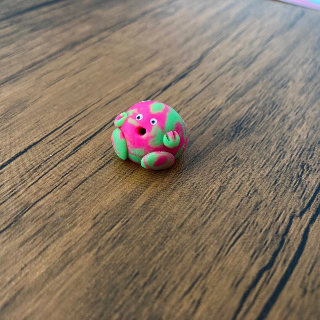 Worry Rock Gift Creature Monster in Neon Pink & Green Swirl With Free ...
