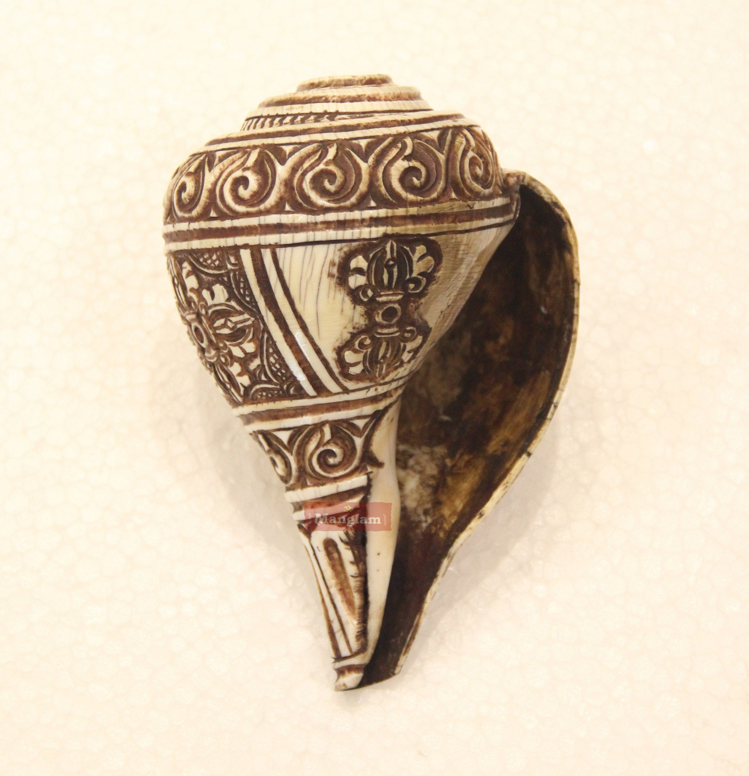 Tibetan Ceremonial Conch Shell Horn, hand Carved Conch Shell BHAIRAVA ...