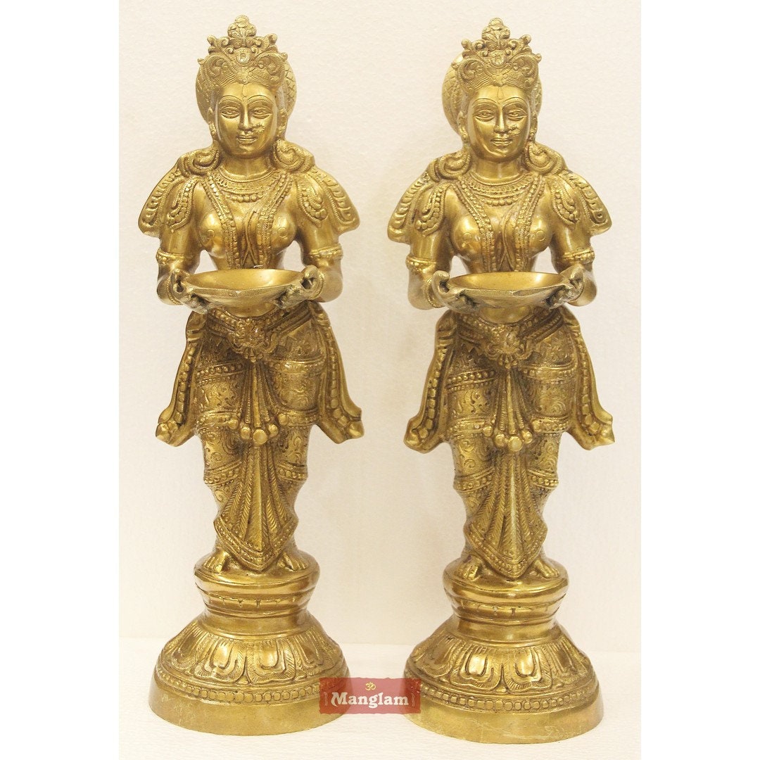 Brass Deep Lady 2pcs ,fine Carving,home and Living,brass Deepam,home ...