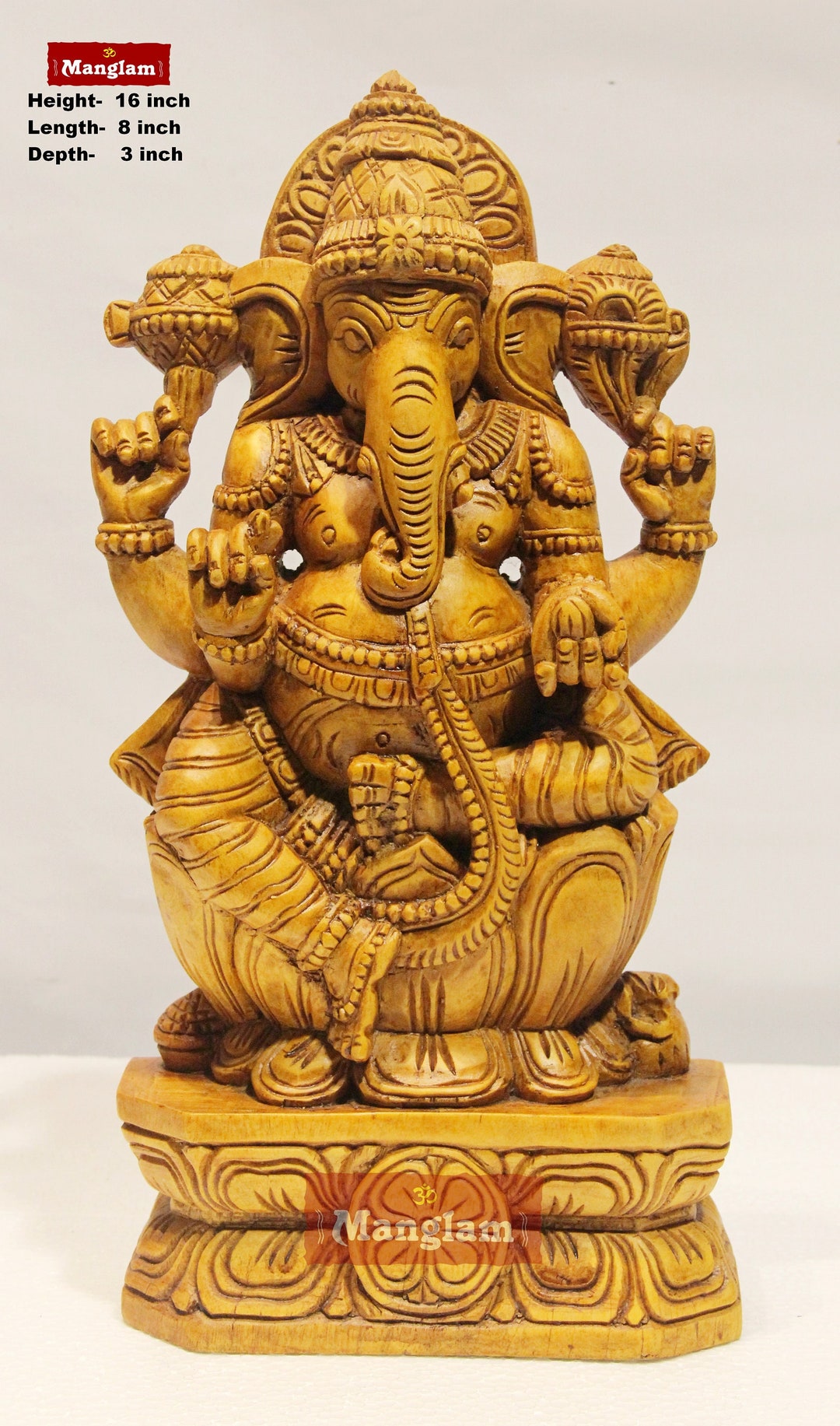 WOOD CARVED Ganesh Idol,wooden Ganesha,wooden Vinayaka,unique Ganesh ...