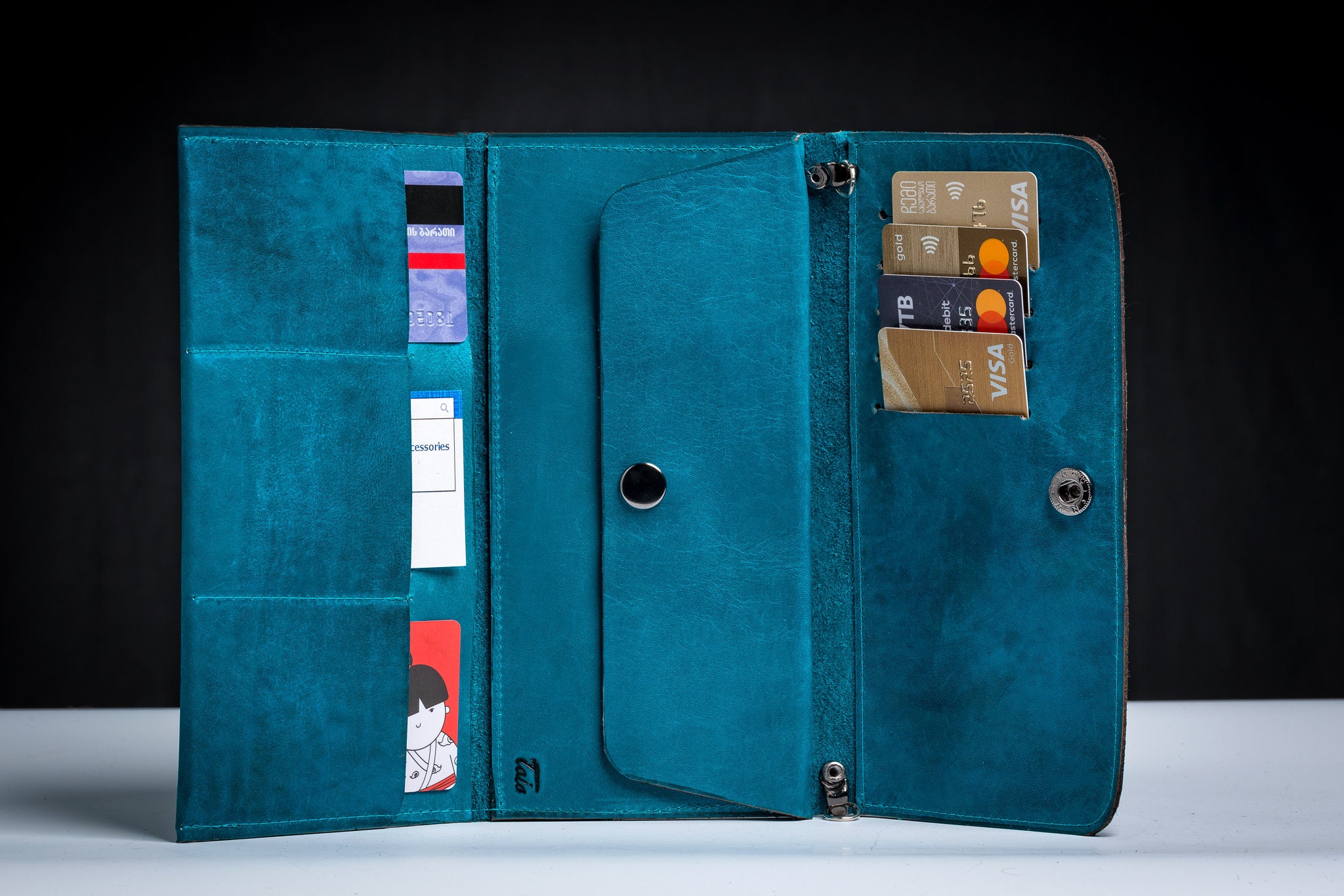 Blue Leather Minimalist Wallet | Etsy