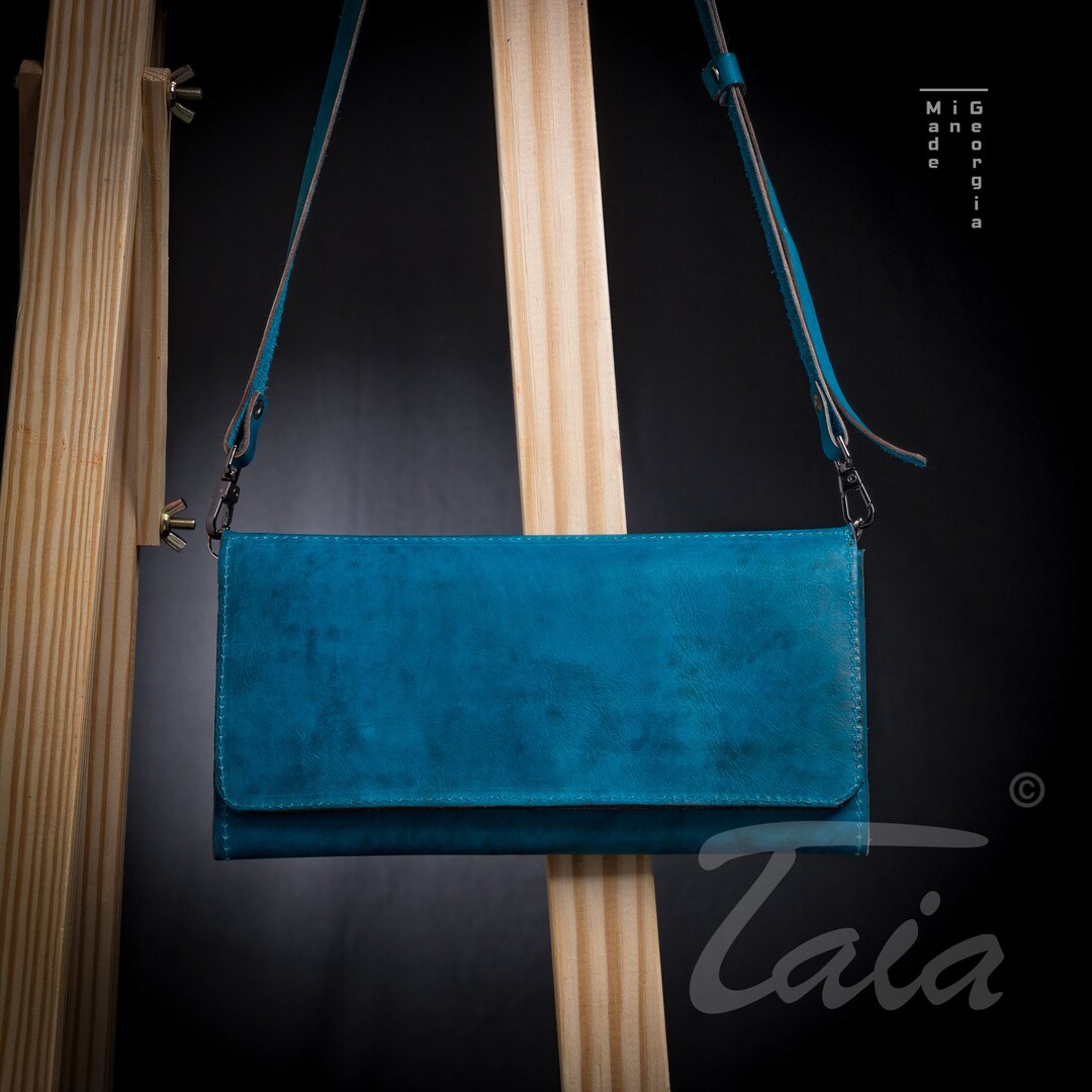 Blue Leather Minimalist Wallet - Etsy