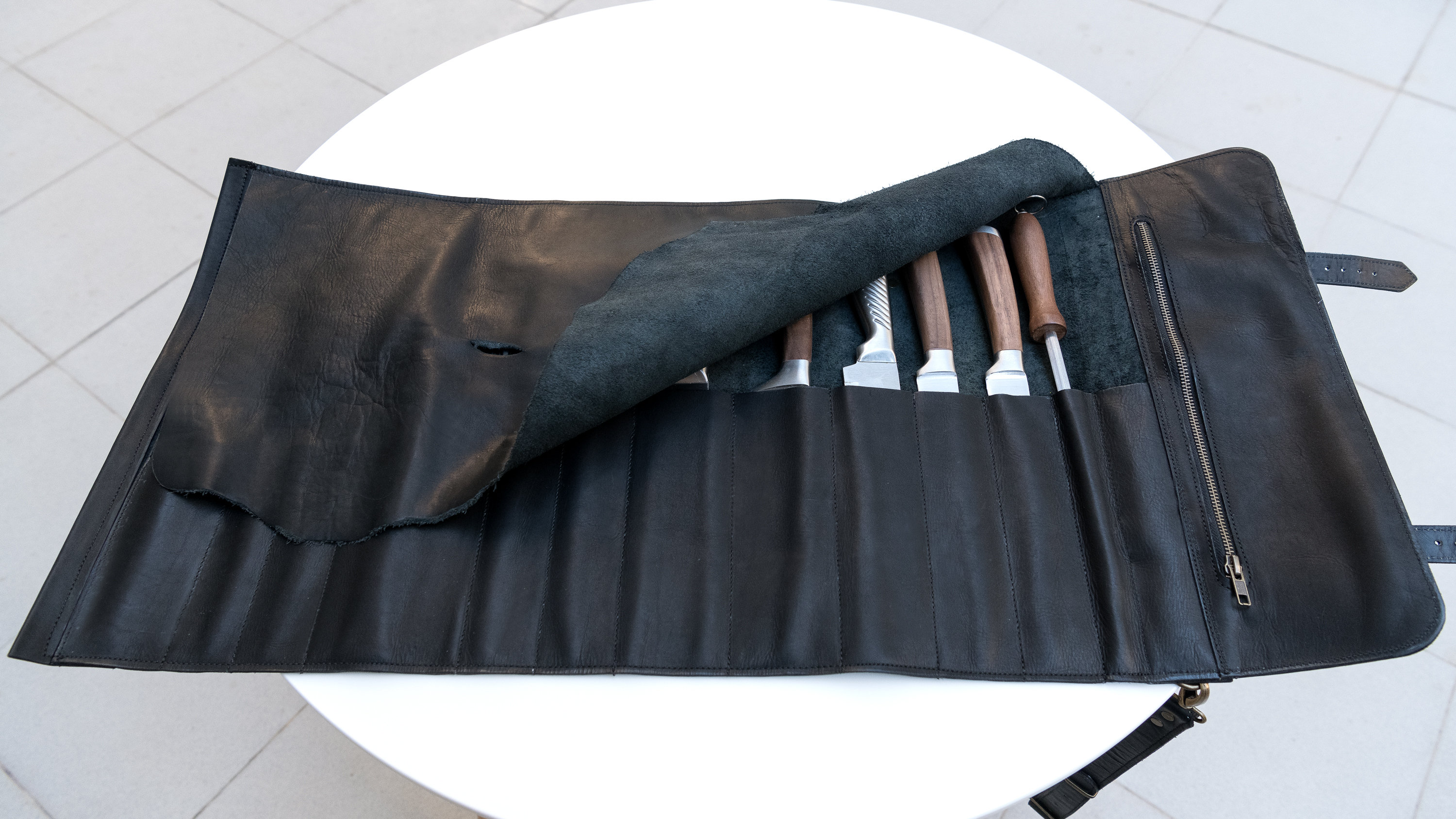 Black Leather Knife Roll Chef's Premium Quality | Etsy