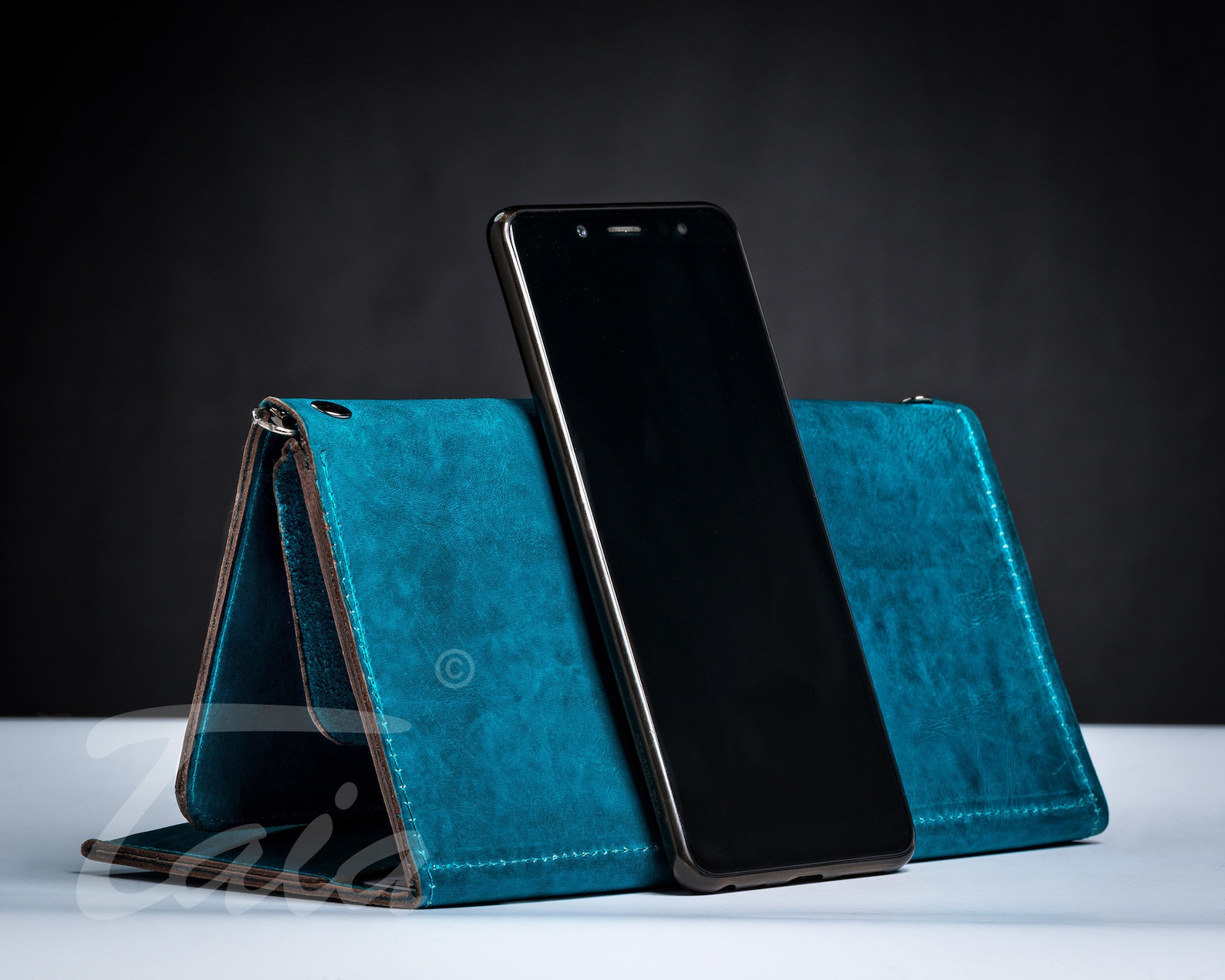 Blue Leather Minimalist Wallet - Etsy