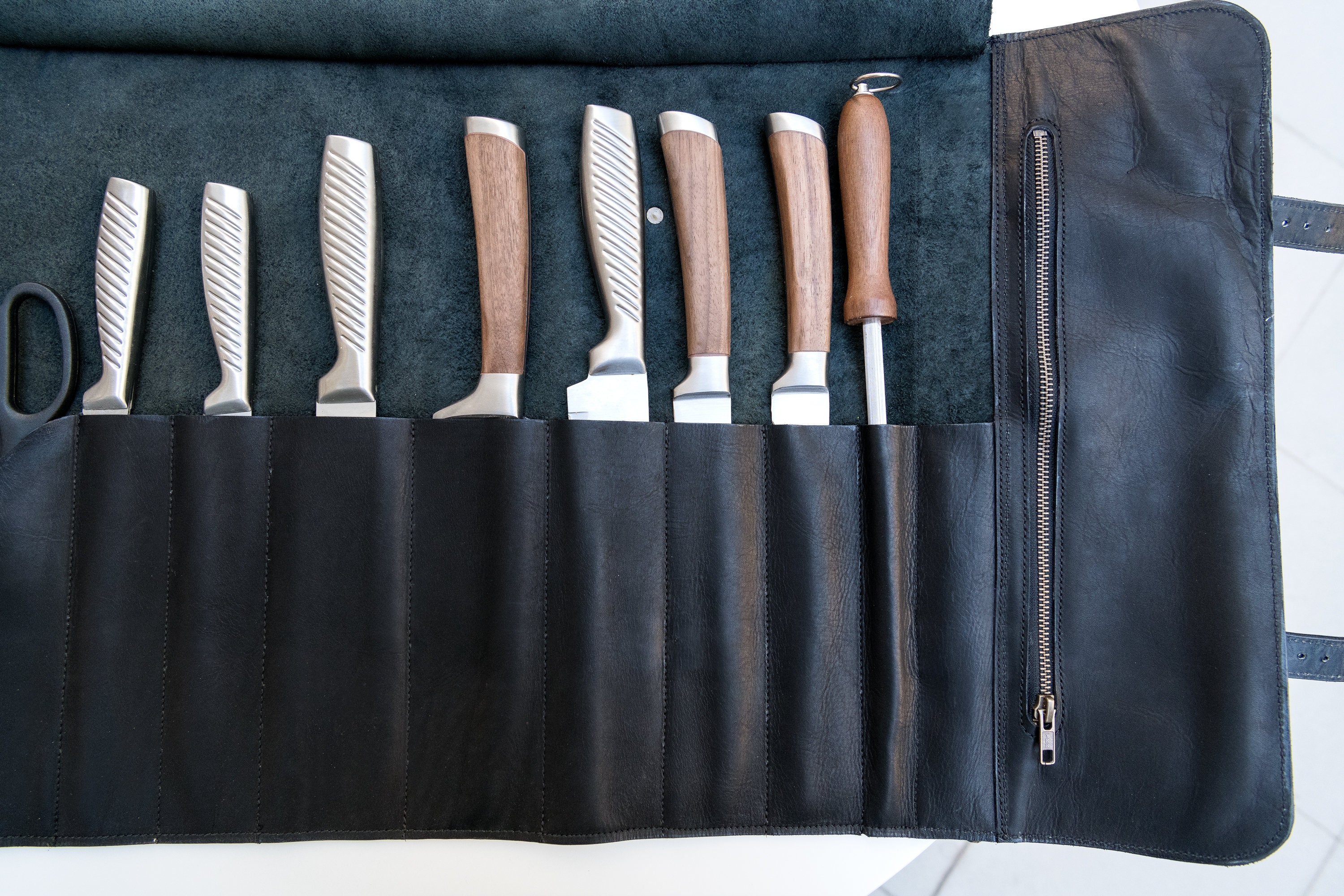 Black Leather Knife Roll Chef's Premium Quality | Etsy