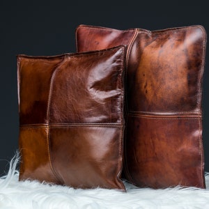 Full Grain Leather Pillow Cover, Rustic Farmhouse Throw Pillow, Brown ...